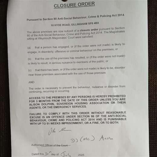 Closure order for Gillingham property following anti-social behaviour ...